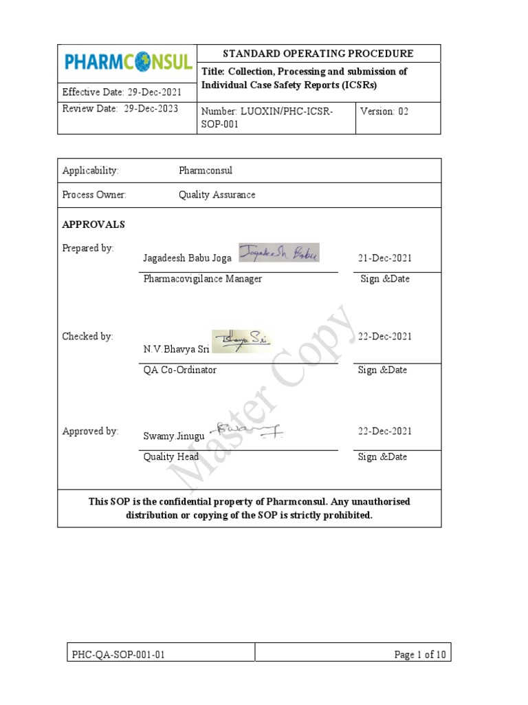 Icsr Sop | PDF | Pharmacovigilance | Food And Drug Administration