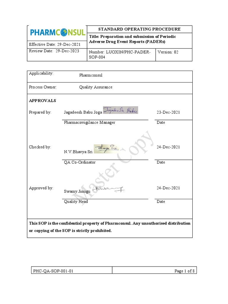 Pader Sop | PDF | Food And Drug Administration | Pharmacovigilance