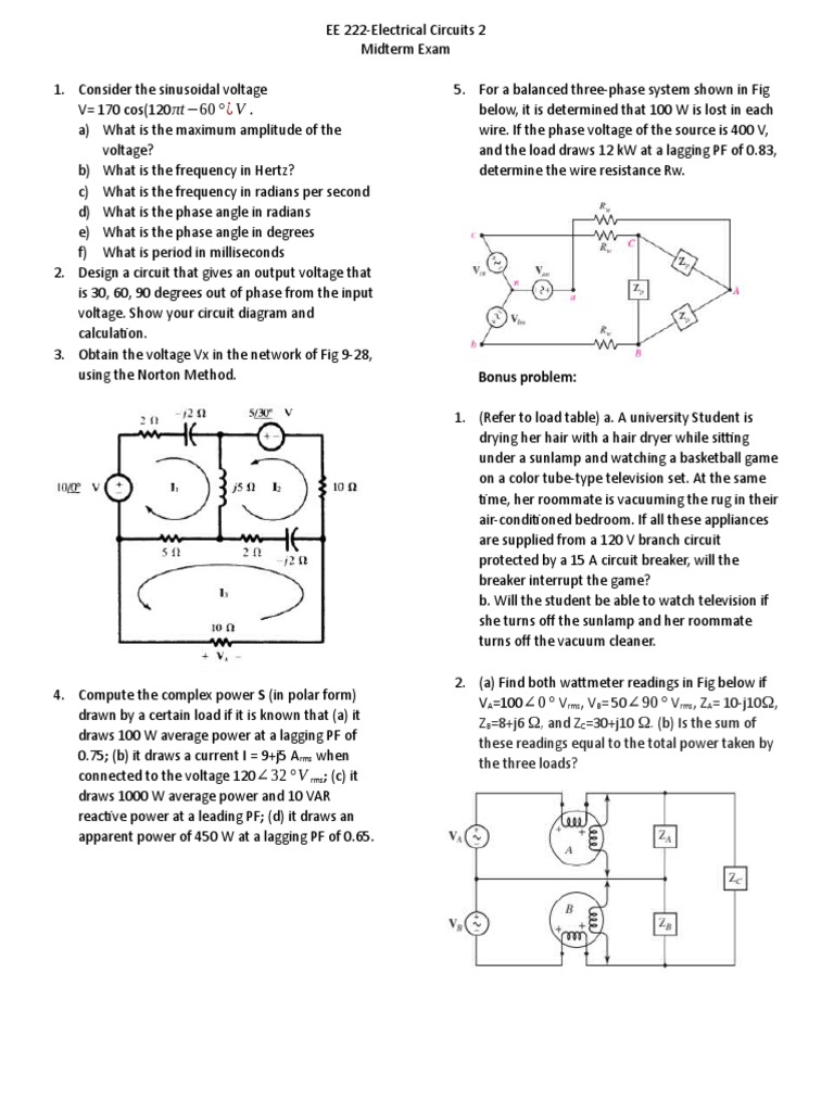 Midterm Exam | PDF | Ac Power | Power (Physics)
