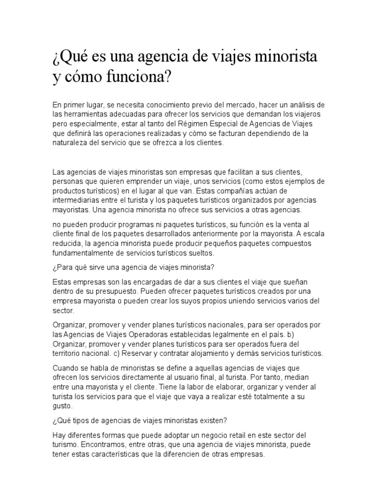 Qué Es Una Agencia de Viajes Minorista y Cómo Funciona | PDF | Agencia ... Qué Es Una Agencia de Viajes Minorista y Cómo Funciona | PDF | Agencia ...