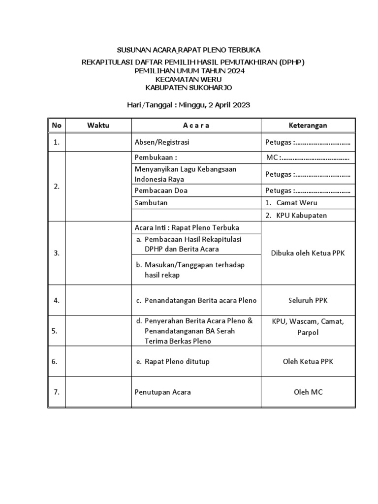 Susunan Acara Pleno PPK | PDF
