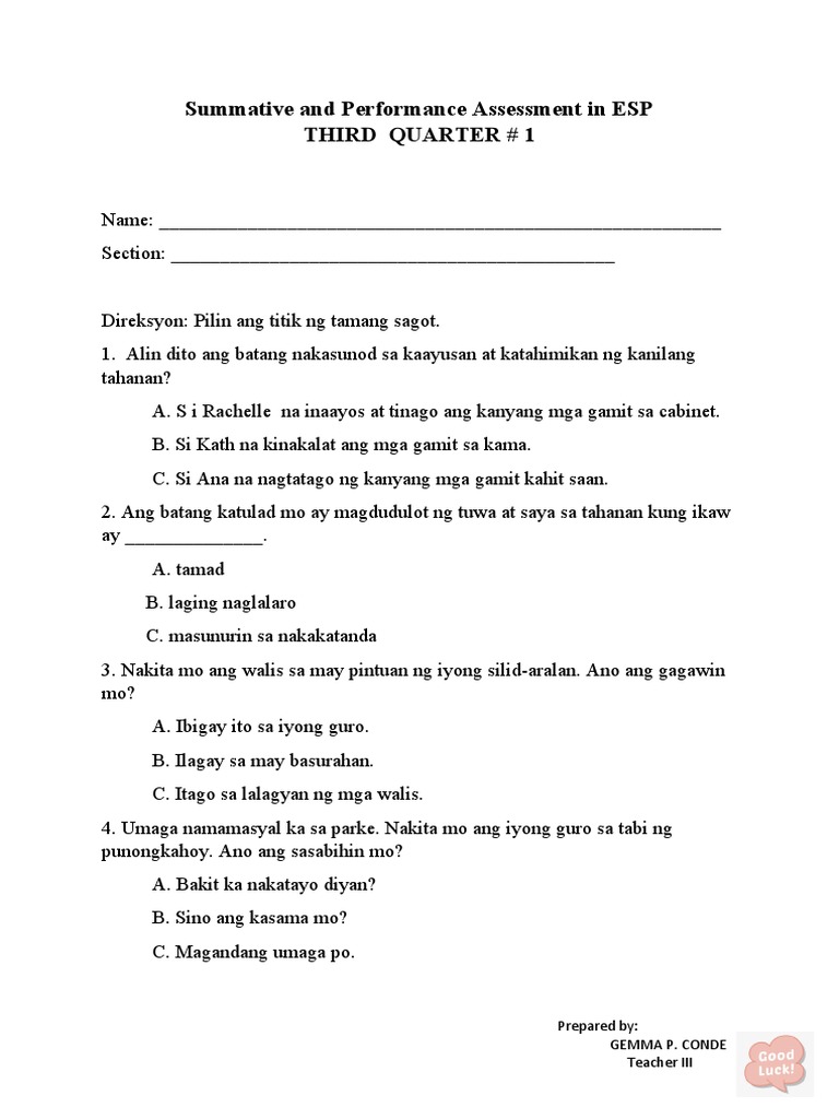 Summative and Performance Assessment in ESP | PDF