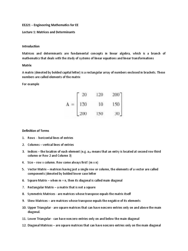 Lecture 1 Matrices and Determinants | PDF | Matrix (Mathematics ... Lecture 1 Matrices and Determinants | PDF | Matrix (Mathematics ...