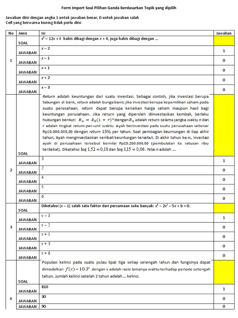 Form Import Soal Pilihan Ganda Berdasarkan Topik Yang Dipilih | PDF