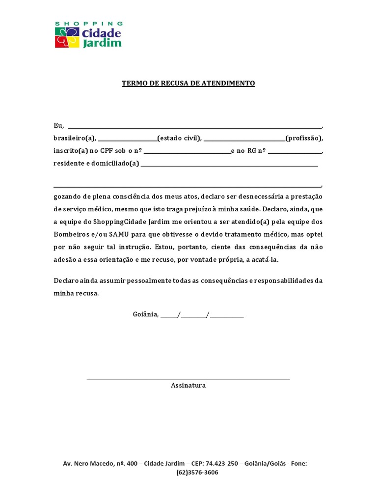 Termo de Recusa de Atendimento | PDF
