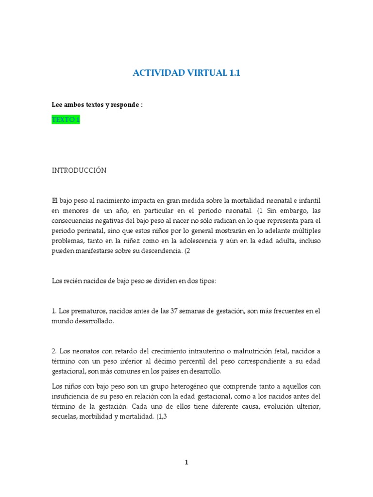 Primera Actividad Virtual | PDF | El embarazo | Parto prematuro
