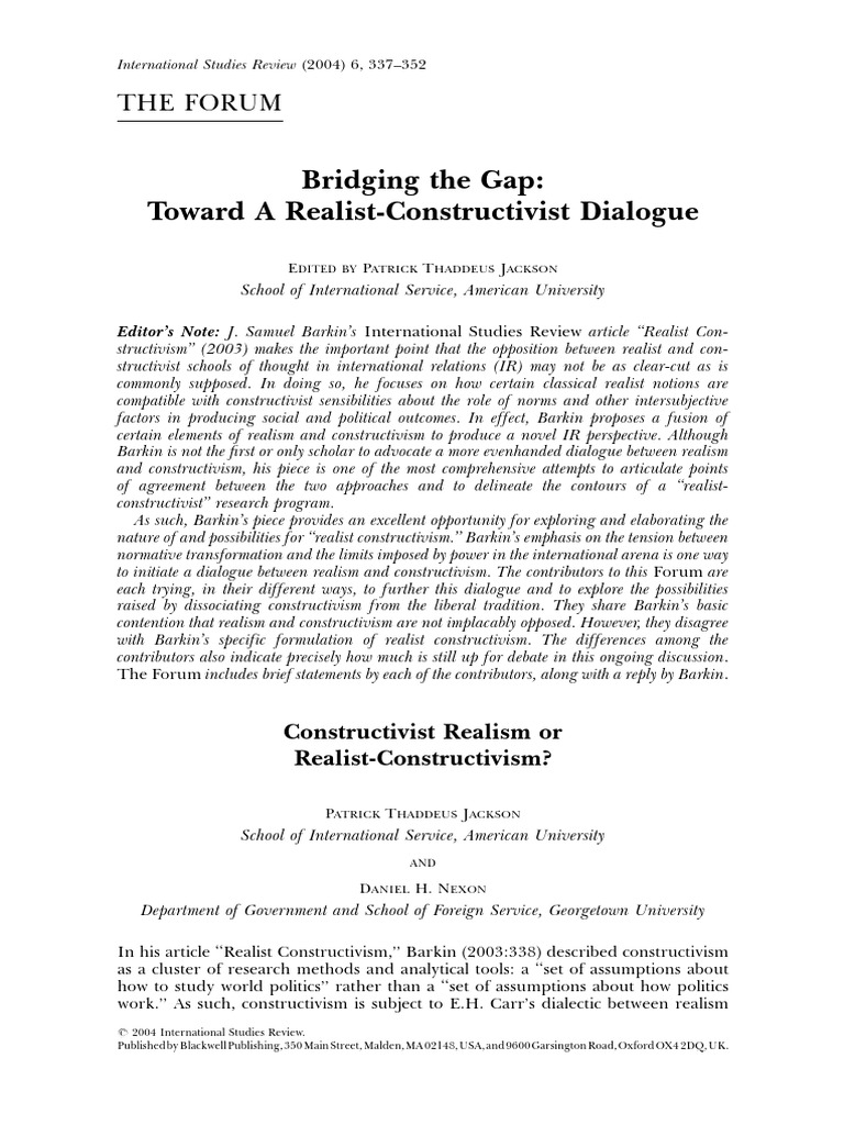 Bridging The Gap - Toward A Realist-Constructivist Dialogue | Download Free PDF | Constructivism ...