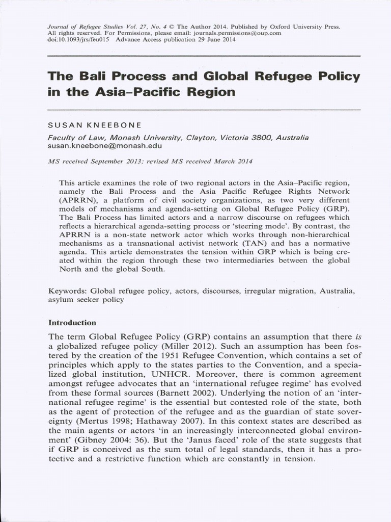 Bali Process and The Global Refugee Policy in The Asia Pacific Region ...