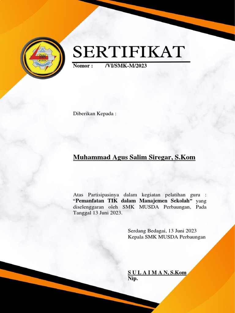 SERTIFIKAT PELATIHAN GURU | PDF