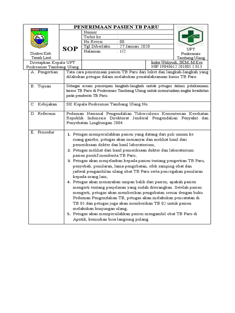Sop Penerimaan Pasien TB Paru | PDF