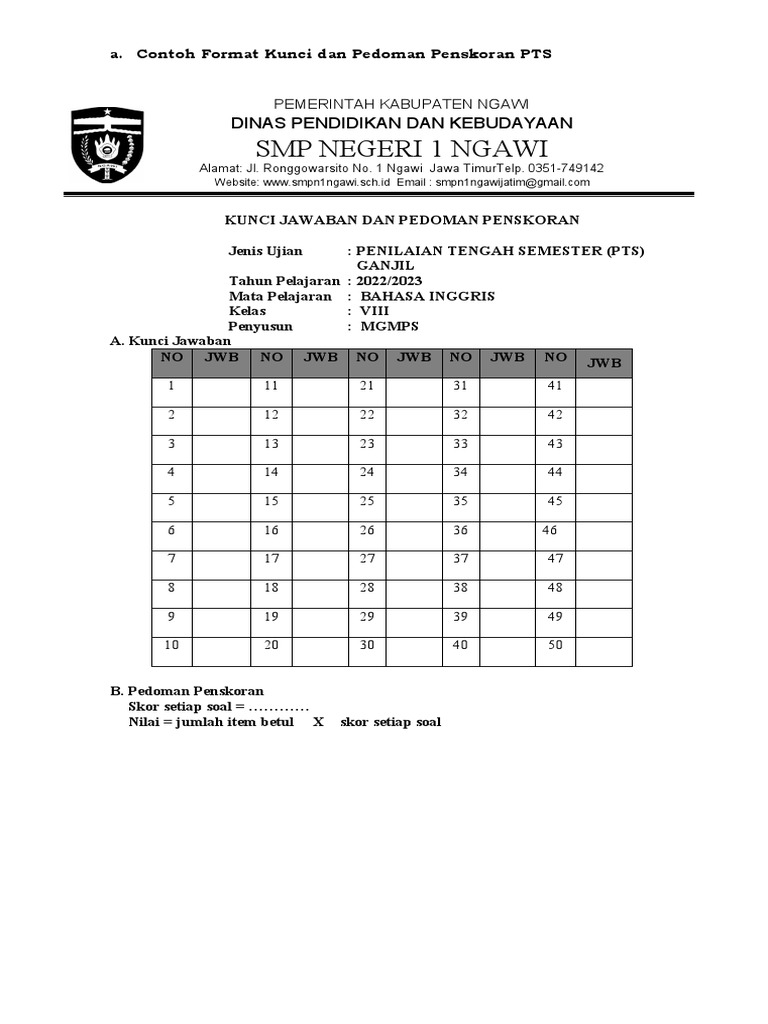 Form Pedoman Penskoran Pts-Sts | PDF