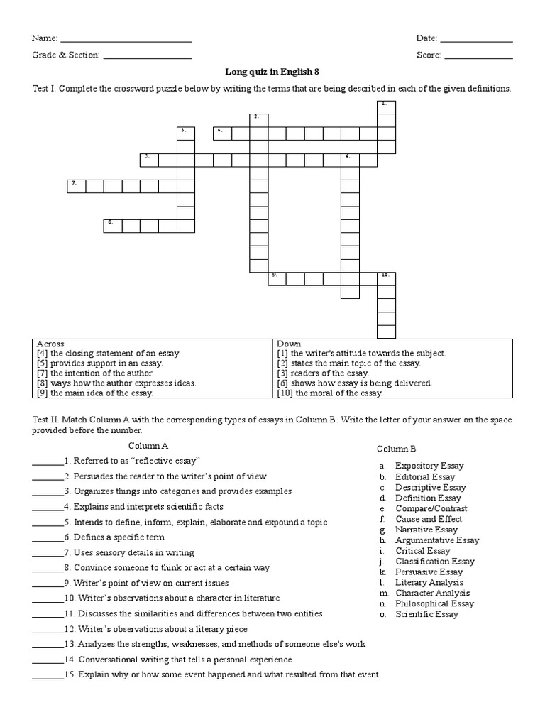 Long Quiz Essay Lesson | PDF | Essays | Philosophical Theories