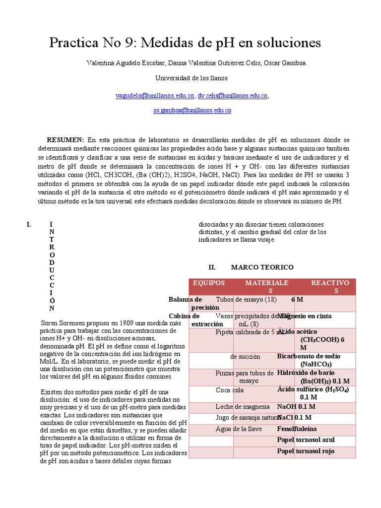 Practica No 9 | PDF | Ph | Ácido
