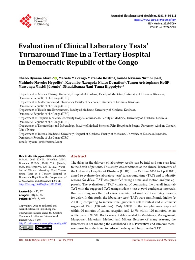 Paper 33 Evaluation of Clinical Laboratory Tests' Turnaround Time in A ...