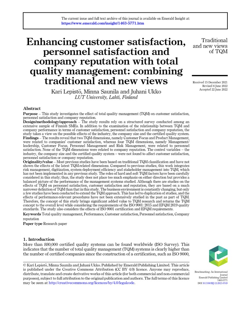 Enhancing Customer Satisfaction, Personnel Satisfaction and Company ...