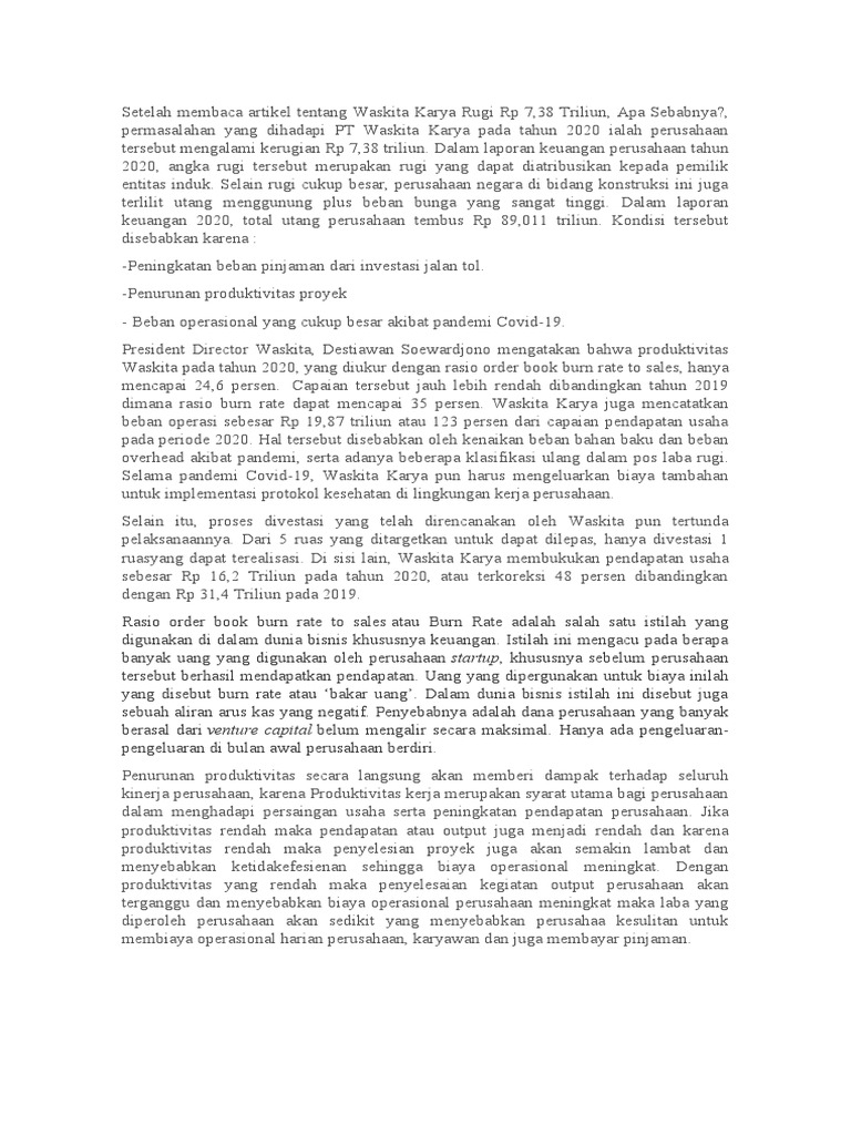 Setelah Membaca Artikel Tentang Waskita Karya Rugi RP 7 | PDF