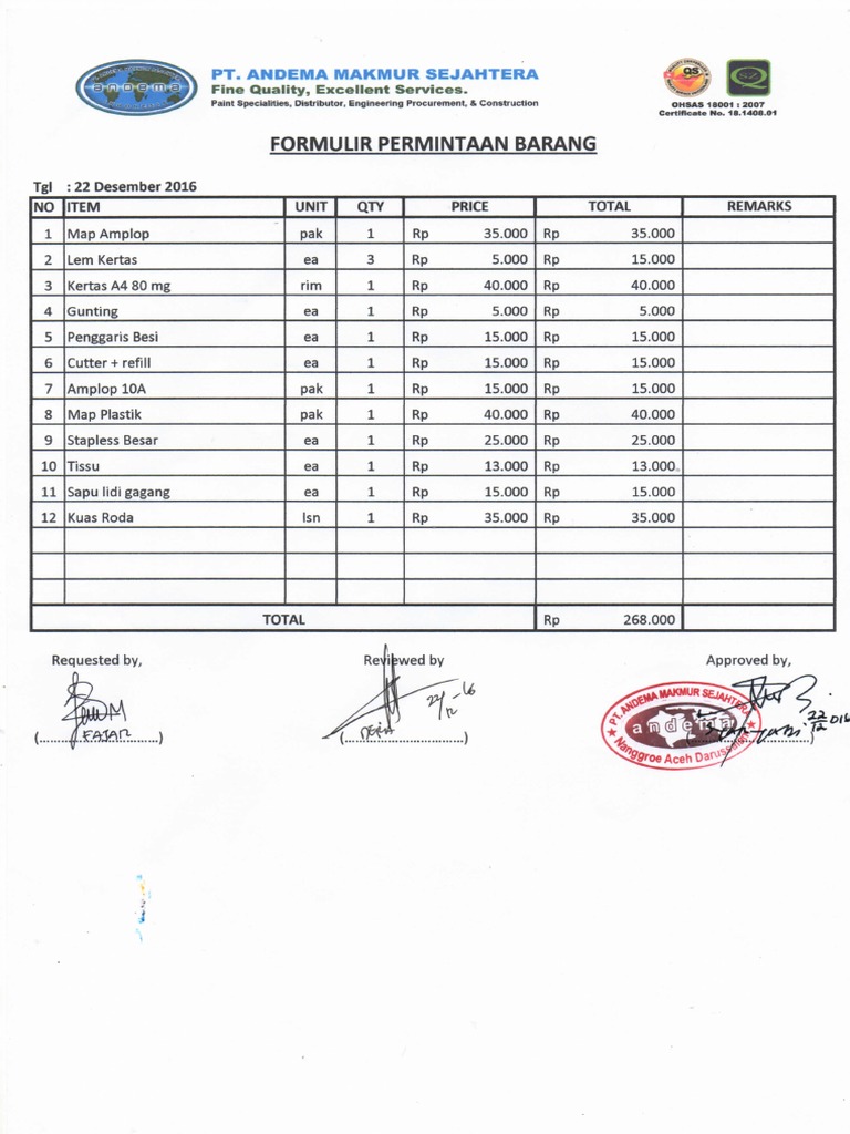 form permintaan ATK | PDF