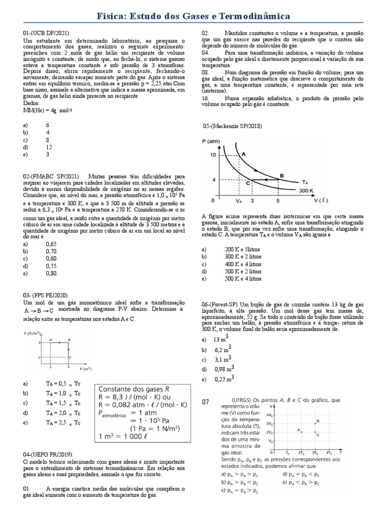 Estudo Dos Gases e Termodinâmica | Download grátis PDF | Gases | Calor
