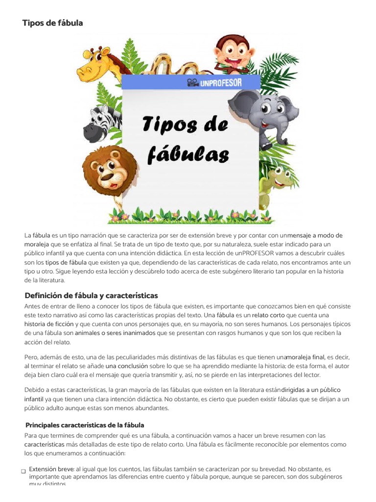 Tipos de fábulas y sus características | PDF | Fábula | Narración