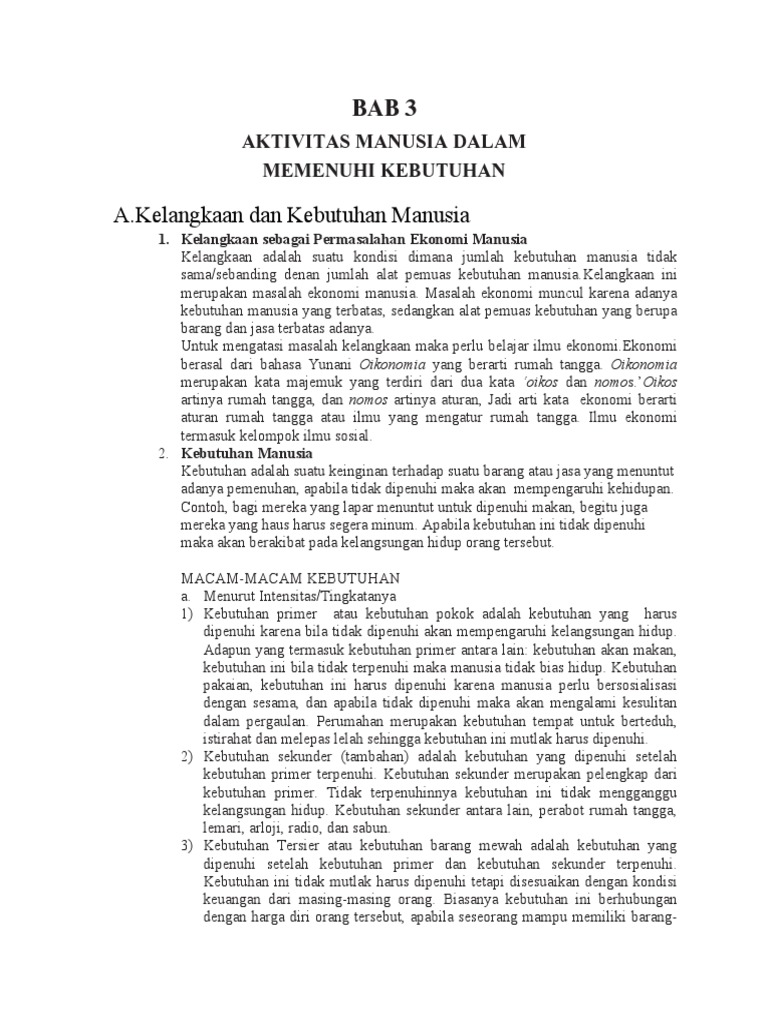 Kelangkaan Dan Kebutuhan Manusia | PDF