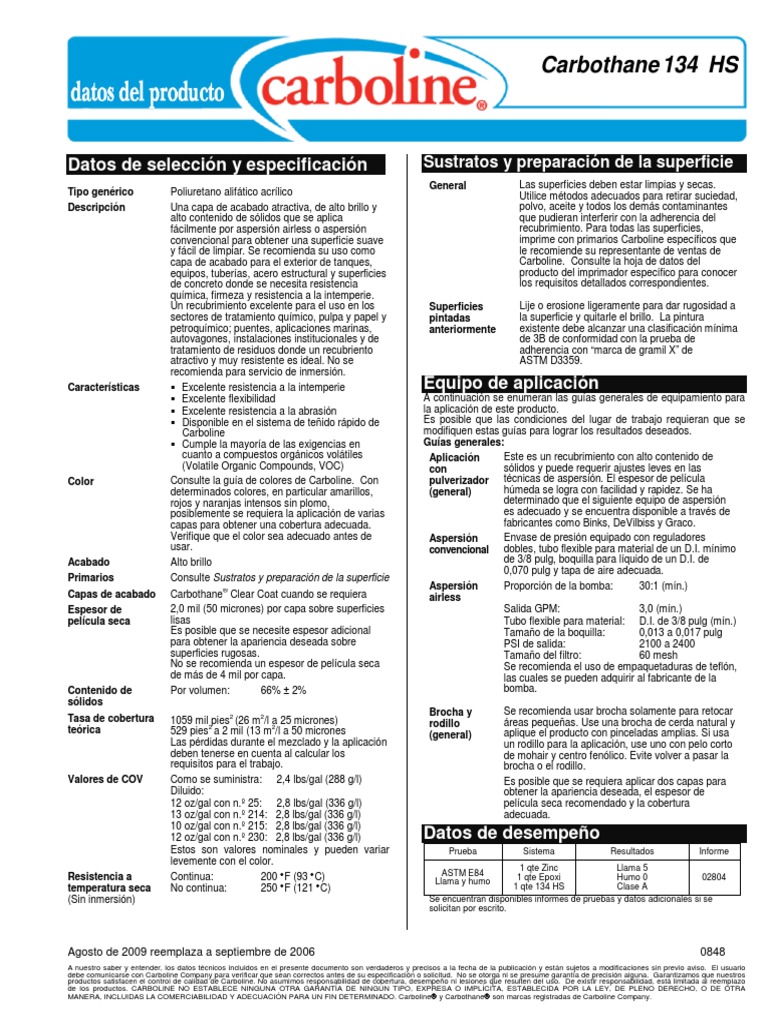 Carbothane 134 HS PDS 8-09 ES-LA | PDF | Pintar | Química