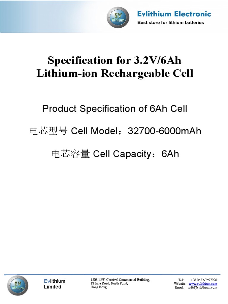 Lifepo4 Battery 32700 6000mah Cells Specifications | Download Free PDF ...