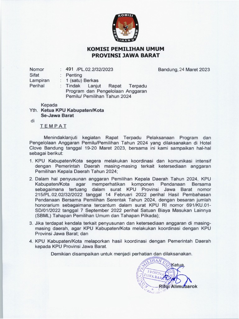 491 27 KPU KabKota - TL Rapat Terpadu | PDF