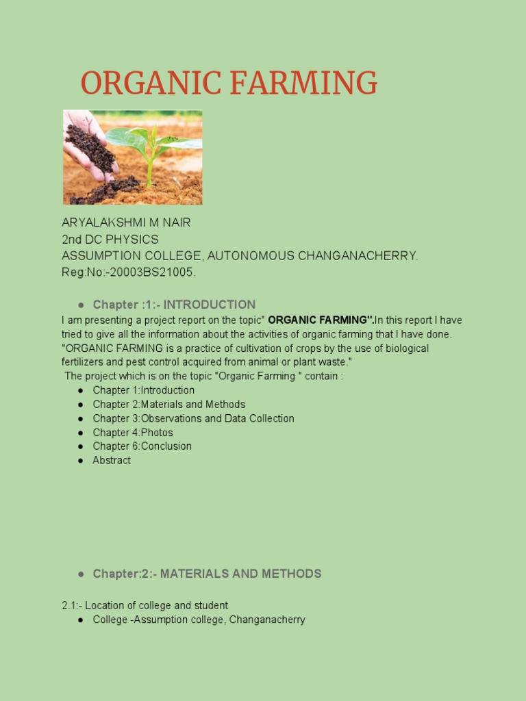 Organic Farming Project Report Summary | PDF | Agriculture | Organic ...