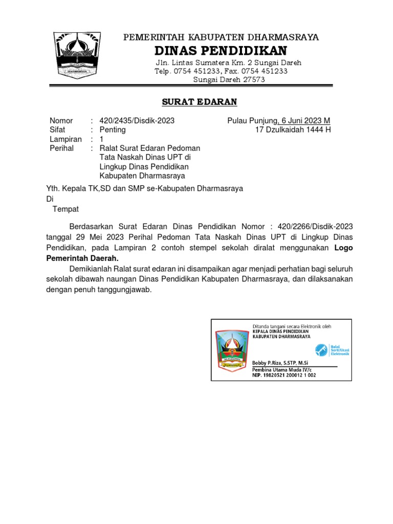 RALAT SURAT EDARAN PEDOMAN TATA NASKAH DINAS_sign(2) | PDF