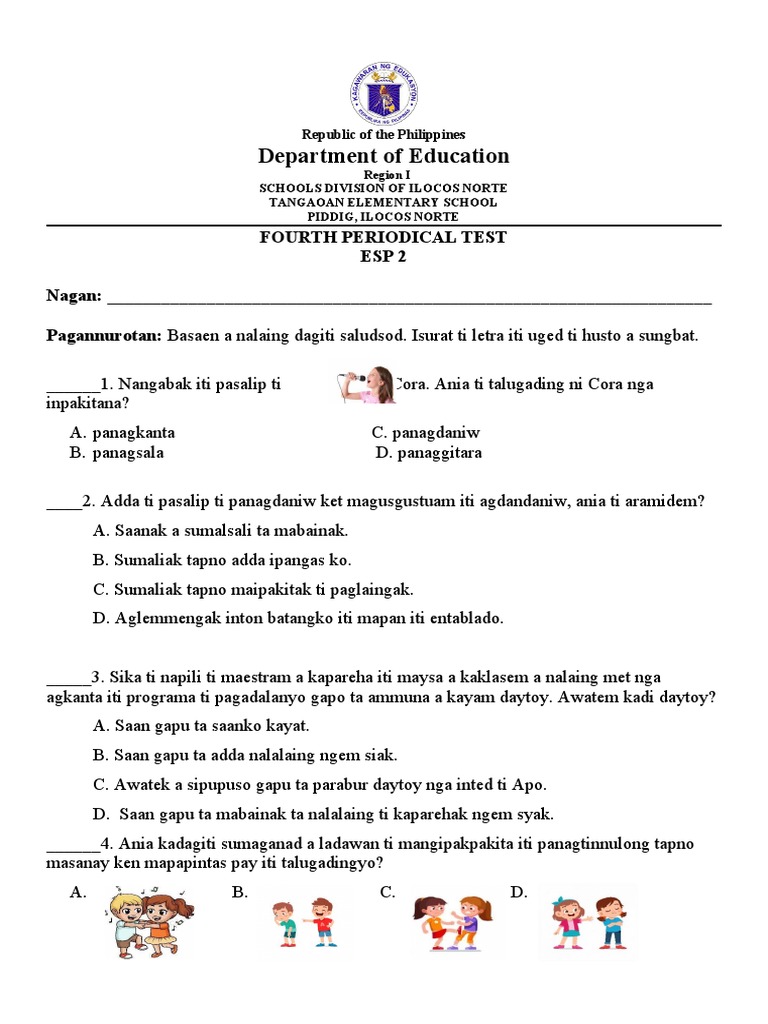 ESP 2 4th Periodical Test | PDF