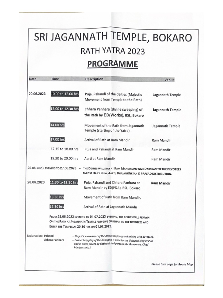 Rath Yatra 2023 Programme Schedule and Route Map | PDF