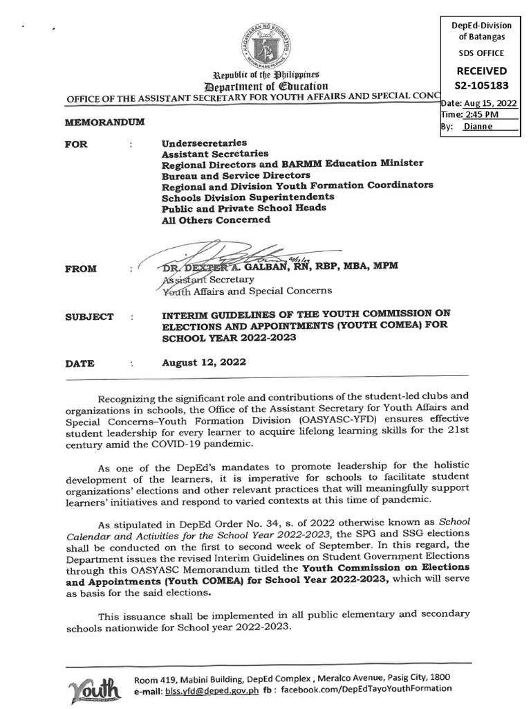 OASYASC Memo Interim Guidelines Youth COMEA 2022 2023 | PDF | Elections ...