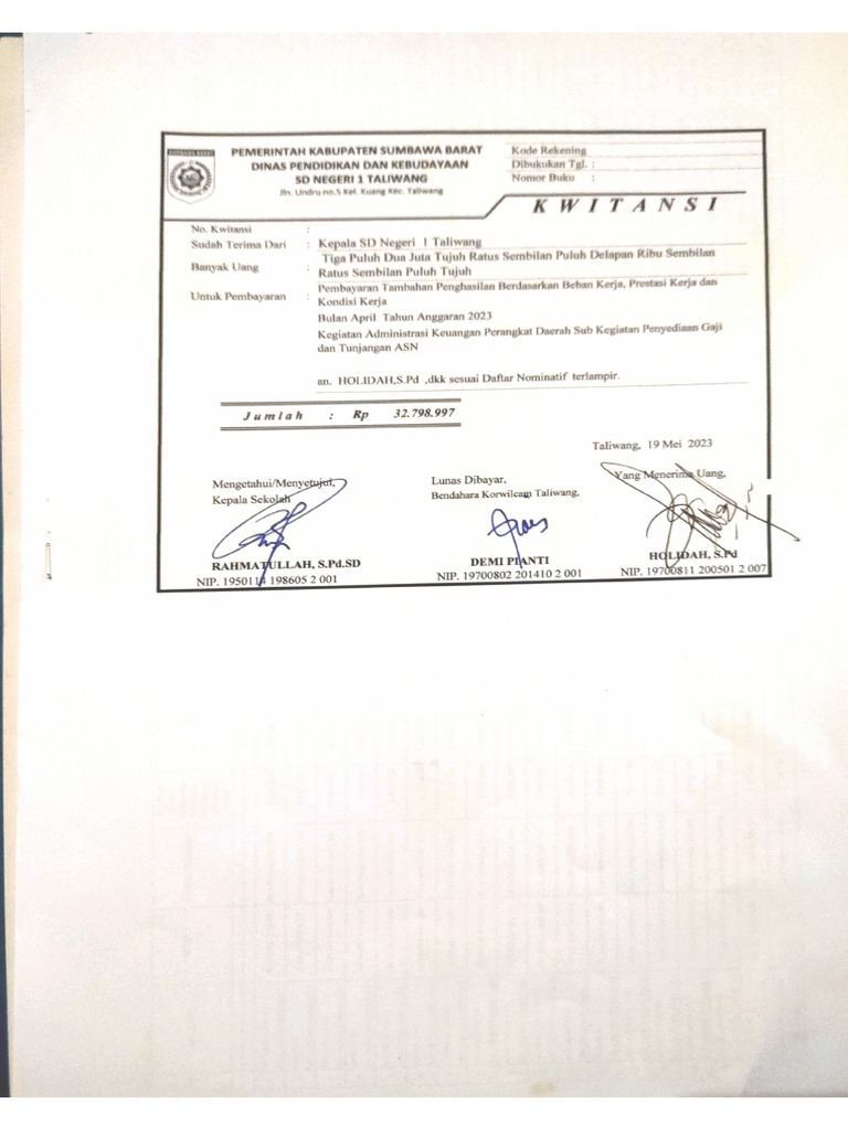 Kwitansi TPP April | PDF