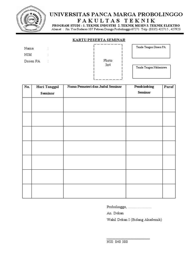 Template Kartu Peserta Seminar | PDF