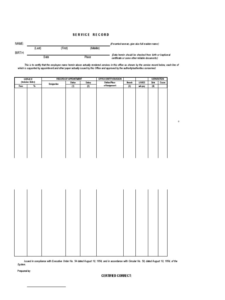 Employee Service Record | PDF