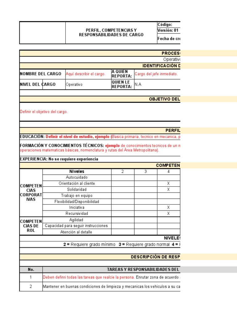 Ejemplo Perfil de Cargo. | PDF