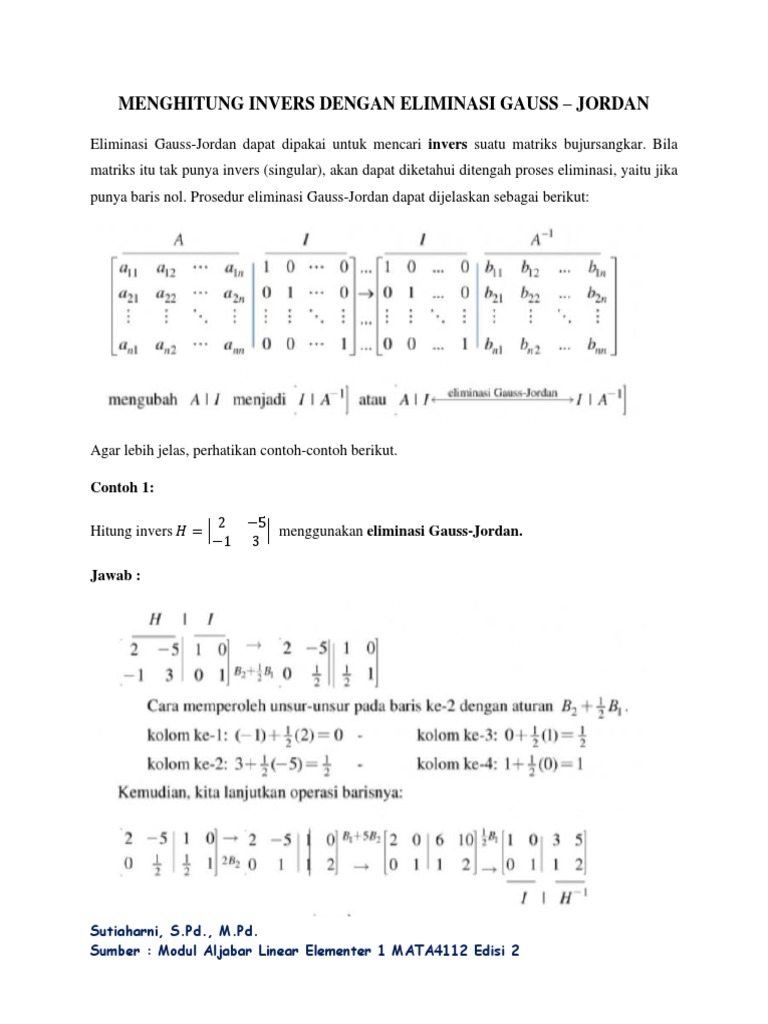 Menghitung Invers Dengan Eliminasi Gauss-Jordan | PDF