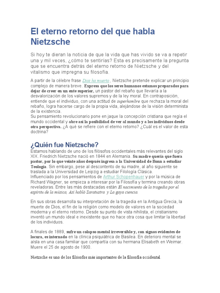 El Eterno Retorno Del Que Habla Nietzsche | PDF | Friedrich Nietzsche ...