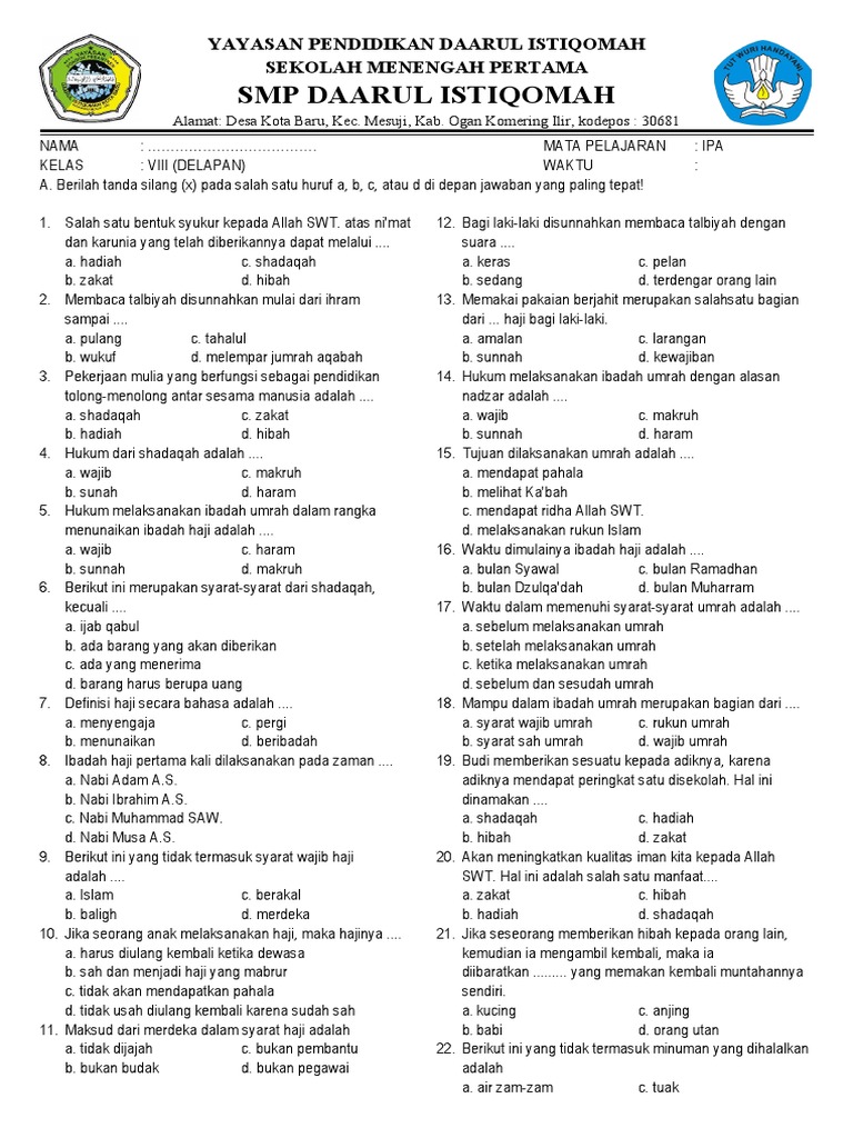 Soal Pat Fiqih 8 | PDF