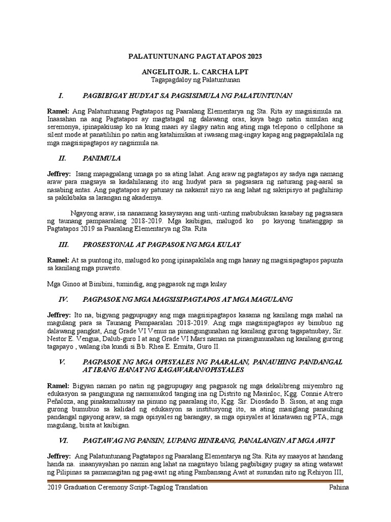 Master of Ceremony Graduation - Filipino | PDF