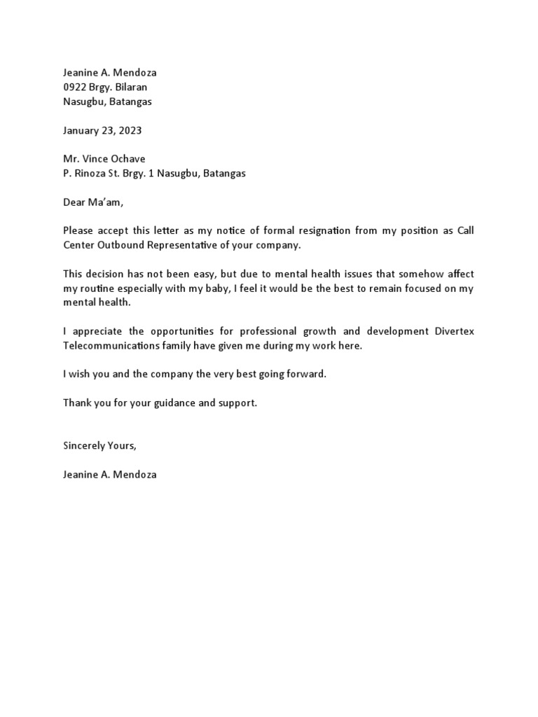 Resignation Letter from Jeanine Mendoza | PDF
