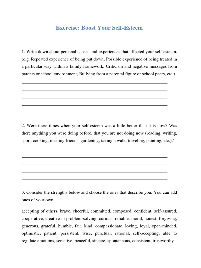 Self Esteem Worksheets | Download Free PDF | Self Esteem