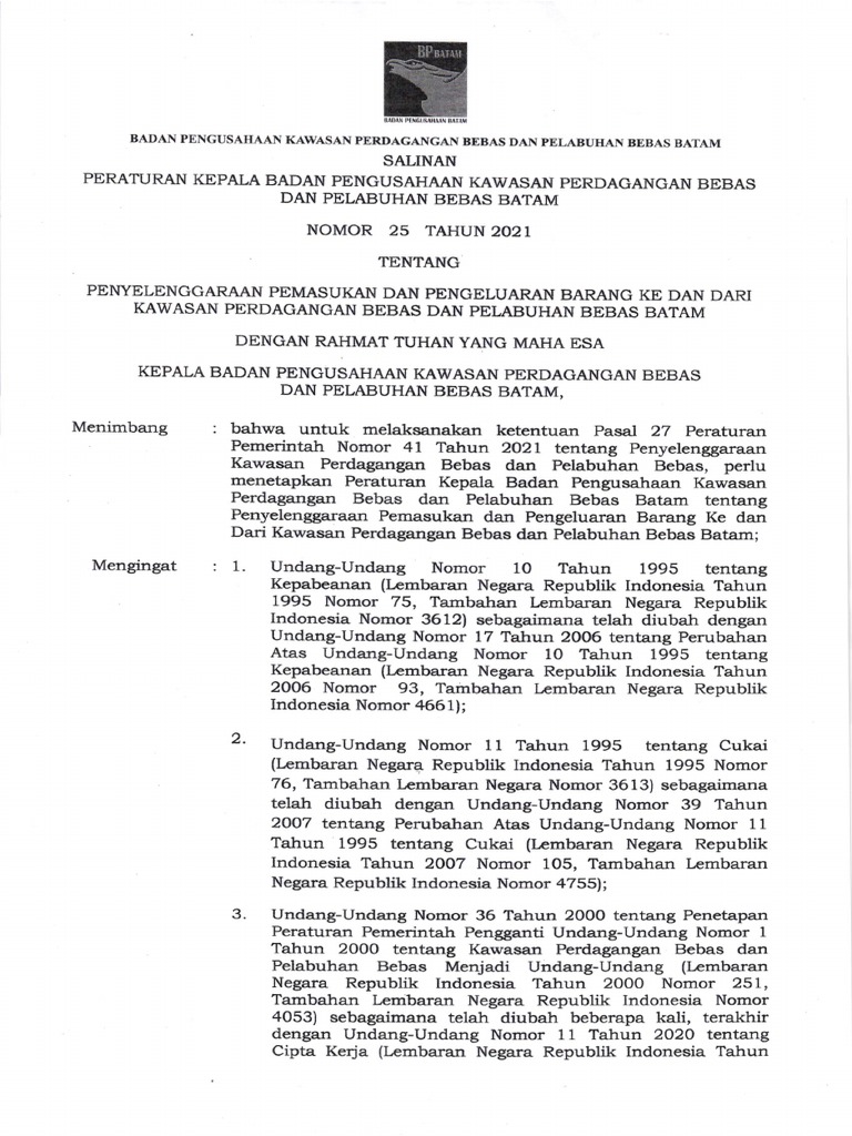 PERKA NOMOR 25 THN 2021 TTG PENYELENGGARAAN PEMASUKAN DAN PENGELUARAN ...