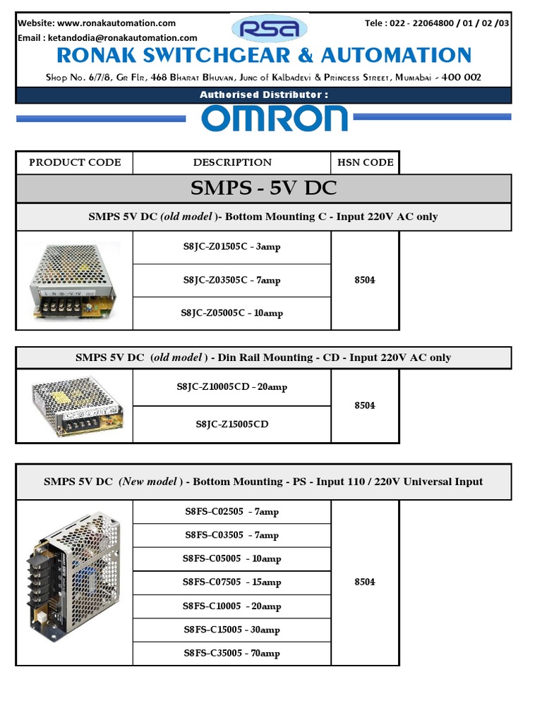 OMRON PRICE LIST SMPS FOR PRINT 29.11.19(1) | PDF | Amplifier | Power ...