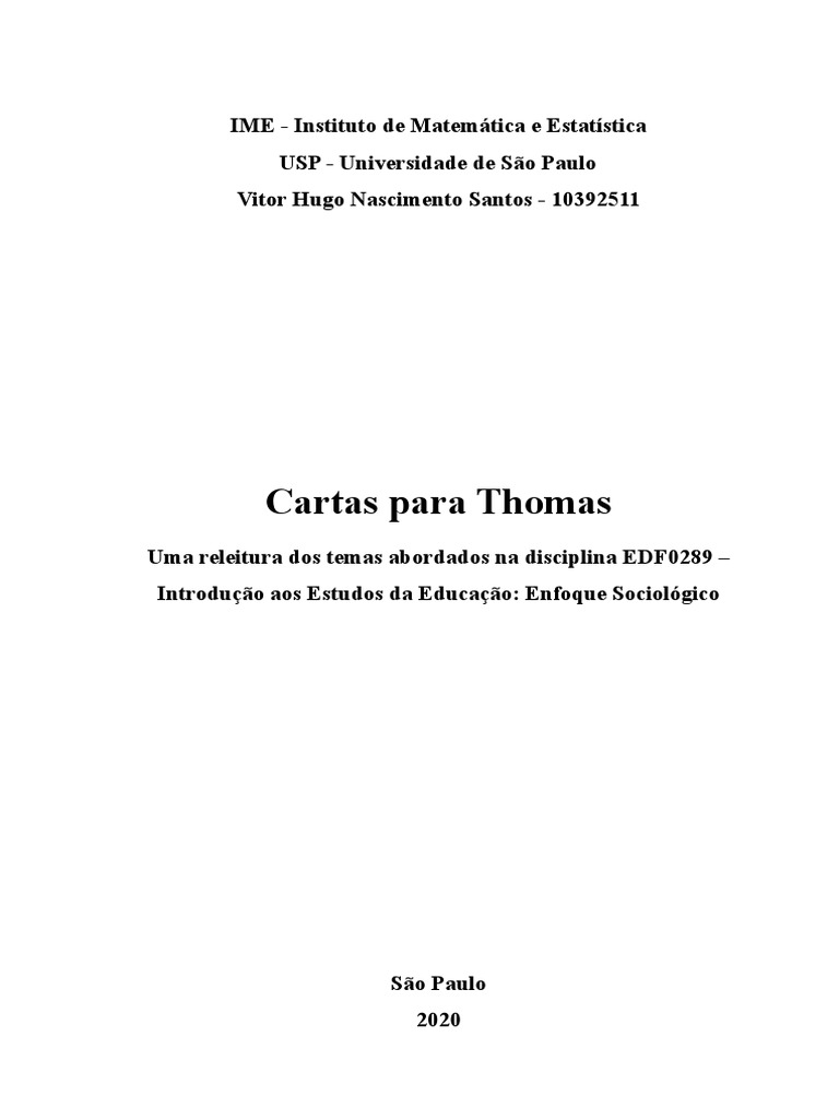 Cartas para Thomas | PDF | Pedagogia | Tempo