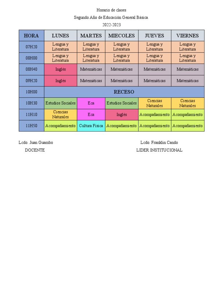 Horario de Clases 2022-2023 Segundo Año | PDF