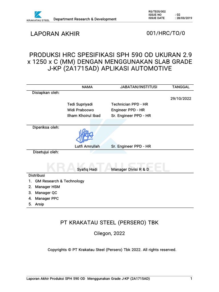 001.HRC - HR.0 - Laporan Produksi HRC Spesifikasi SPFH 590 Menggunakan ...