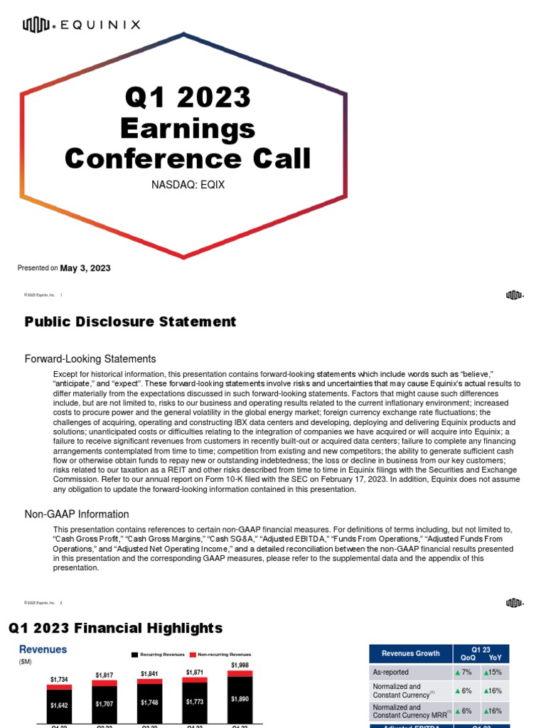 Equinix Q1 2023 Earnings Presentation Final | PDF | Debt | Revenue