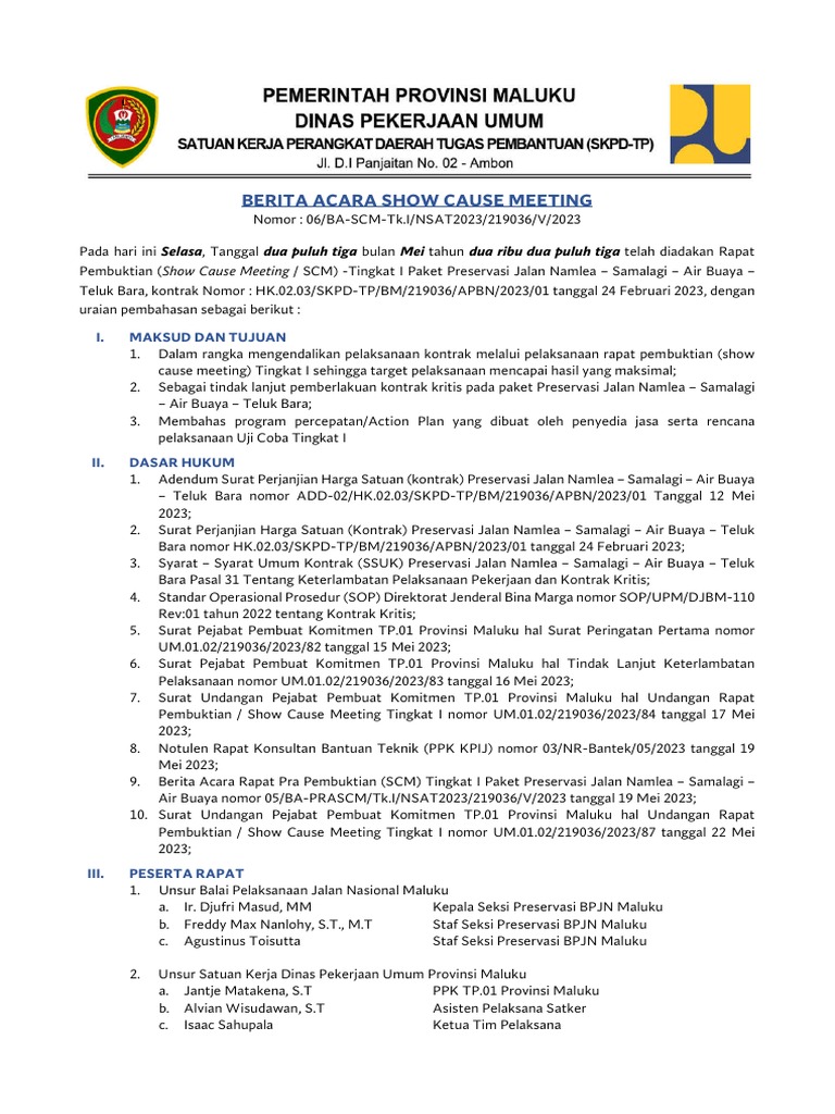 Draft Berita Acara SCM (Fix 01 Juni 2023) | PDF