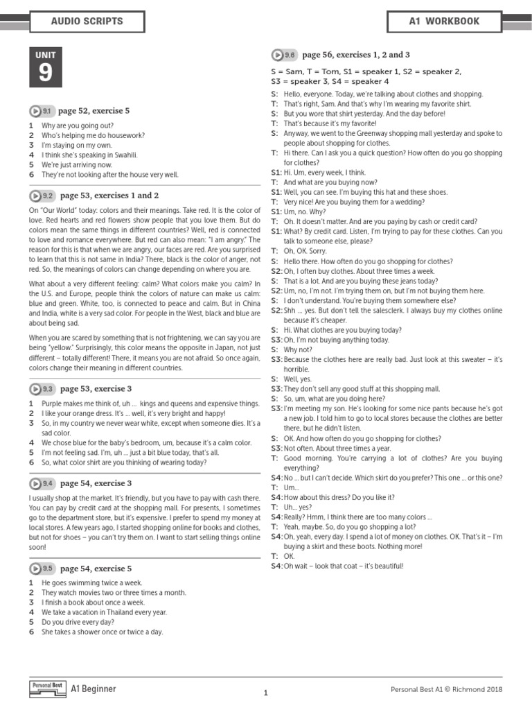 solucionario PB_AmE_A1_WB_Audioscript_U9 | PDF